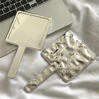 China Everyday Customized Handle Hand Mirror Logo Custom Small Glitter Silver Makeup Mirrors for sale