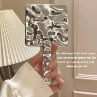 China Everyday Customized Handle Hand Mirror Logo Custom Small Glitter Silver Makeup Mirrors for sale