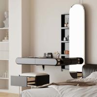 China Villa Bedroom Small Black Makeup Vanity Desk With Drawers And LED Lights for sale