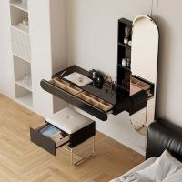 China Villa Bedroom Small Black Makeup Vanity Desk With Drawers And LED Lights for sale