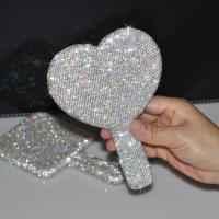 China Rhinestone Heart Travel Portable Vanity Mirror Makeup Light Up For Makeup for sale