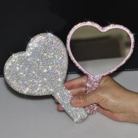 China Rhinestone Heart Travel Portable Vanity Mirror Makeup Light Up For Makeup for sale