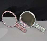 China Light Pink Circle Rhinestone Mirror for On-the-Go Touch Ups and Makeup Application for sale