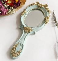 China Functional Wood Glass Vintage Handheld Makeup Mirrors Portable Retro Mirror for Girls for sale