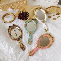 China Functional Wood Glass Vintage Handheld Makeup Mirrors Portable Retro Mirror for Girls for sale