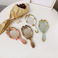China Functional Wood Glass Vintage Handheld Makeup Mirrors Portable Retro Mirror for Girls for sale