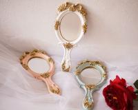 China Functional Wood Glass Vintage Handheld Makeup Mirrors Portable Retro Mirror for Girls for sale