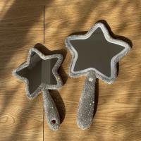 China Long Handle Lighted Cosmetic Mirror Fashion Star Shaped Vintage Gold for Everyday for sale