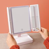 China Trifold vanity Lighted Magnifying Makeup Mirror Cosmetic ABS Plastic for sale