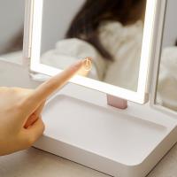 China Trifold vanity Lighted Magnifying Makeup Mirror Cosmetic ABS Plastic for sale