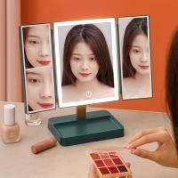 China Trifold vanity Lighted Magnifying Makeup Mirror Cosmetic ABS Plastic for sale