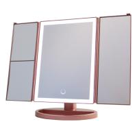 China Touchscreen LED Trifold Vanity Mirror 10x Lighted Folding Travel Mirror for sale