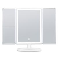 China Touchscreen LED Trifold Vanity Mirror 10x Lighted Folding Travel Mirror for sale