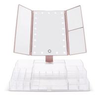 China Touchscreen LED Trifold Vanity Mirror 10x Lighted Folding Travel Mirror for sale