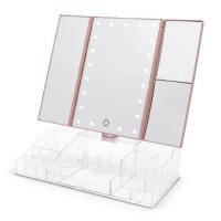 China Touchscreen LED Trifold Vanity Mirror 10x Lighted Folding Travel Mirror for sale