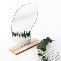 China Curvy Portable Lighted Makeup Mirror Wood Stand For Vanity for sale