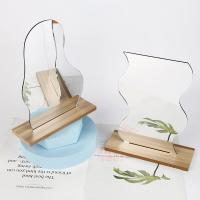 China Curvy Portable Lighted Makeup Mirror Wood Stand For Vanity for sale