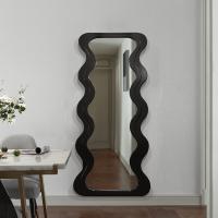 China OEM Floor Wavy Standing Mirror Black Ornate Wooden Frame for sale