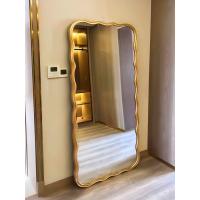 China Wavy Beveled Floor Mirror Wood Frame 600mm For Modern Bedroom Decoration for sale