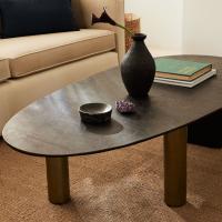 China Modern Metal Top glass Oval Coffee Table Brown With Stainless Steel Legs for sale