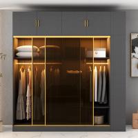 China Modern Bedroom Closet Armoire Wardrobe With Glass Sliding Doors for sale
