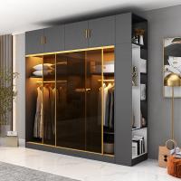 China Modern Bedroom Closet Armoire Wardrobe With Glass Sliding Doors for sale