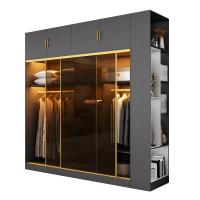 China Modern Bedroom Closet Armoire Wardrobe With Glass Sliding Doors for sale