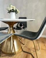 China Marble Top Steel Gold Pedestal Tables For Coffee Living Room for sale