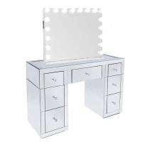 China Bedroom Wood Hollywood Mirror And Vanity Dressing Table With Lights for sale