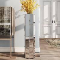 China Tall Mirrored Furniture Cylinder Crystal Crushed Diamond Floor Vase for sale