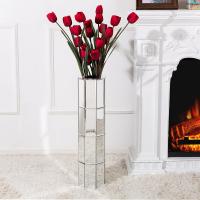 China Tall Mirrored Furniture Cylinder Crystal Crushed Diamond Floor Vase for sale
