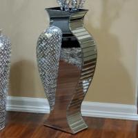 China Clear Crystal Tall Mirrored Crushed Diamond Floor Vase Planter For Wedding for sale