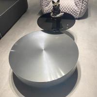 China Tempered Glass Gold Metal Round Coffee Table Contemporary Drum Shape for sale