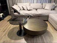 China Tempered Glass Gold Metal Round Coffee Table Contemporary Drum Shape for sale