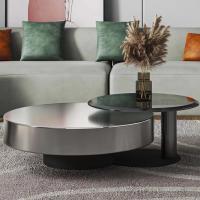 China 80X32 Stainless Steel Circle Round Glass Top Coffee Table Black Gold Base for sale