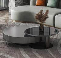 China 80X32 Stainless Steel Circle Round Glass Top Coffee Table Black Gold Base for sale
