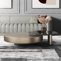 China 80X32 Stainless Steel Circle Round Glass Top Coffee Table Black Gold Base for sale