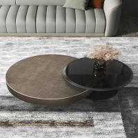 China 80X32 Stainless Steel Circle Round Glass Top Coffee Table Black Gold Base for sale