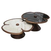 China Wooden Round Marble Center Table For Living Room Clover Design for sale