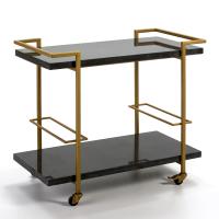 China Marble Top Drinks Trolley Black Trolley Rattan Bar Cart for sale