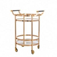China Steel Frame Gold Glass Bar Cart Beverage Liquor Trolley Furniture for sale