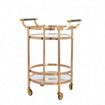 China Steel Frame Gold Glass Bar Cart Beverage Liquor Trolley Furniture for sale