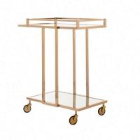 China Steel Frame Gold Glass Bar Cart Beverage Liquor Trolley Furniture for sale