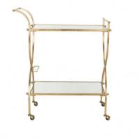 China Steel Frame Gold Glass Bar Cart Beverage Liquor Trolley Furniture for sale