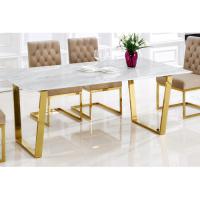 China White Contemporary Marble Dining Table Counter Height Stainless Steel Metal Legs for sale