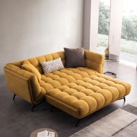 China Tufted Sectional Loveseat Sleeper Sofa Bed Pull Out Yellow Velvet for sale