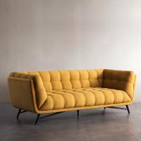 China Tufted Sectional Loveseat Sleeper Sofa Bed Pull Out Yellow Velvet for sale