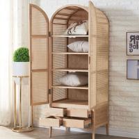 China Wooden Wardrobe Closet Modern Rattan Clothes Storage Cabinet 2 Door Solid Wood 75*58*201cm for sale