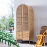 China Wooden Wardrobe Closet Modern Rattan Clothes Storage Cabinet 2 Door Solid Wood 75*58*201cm for sale