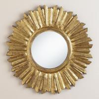 China Metal Frame Sunflower Round Wall Mirror 24 X 36 Antique Gold For Dressing Room for sale